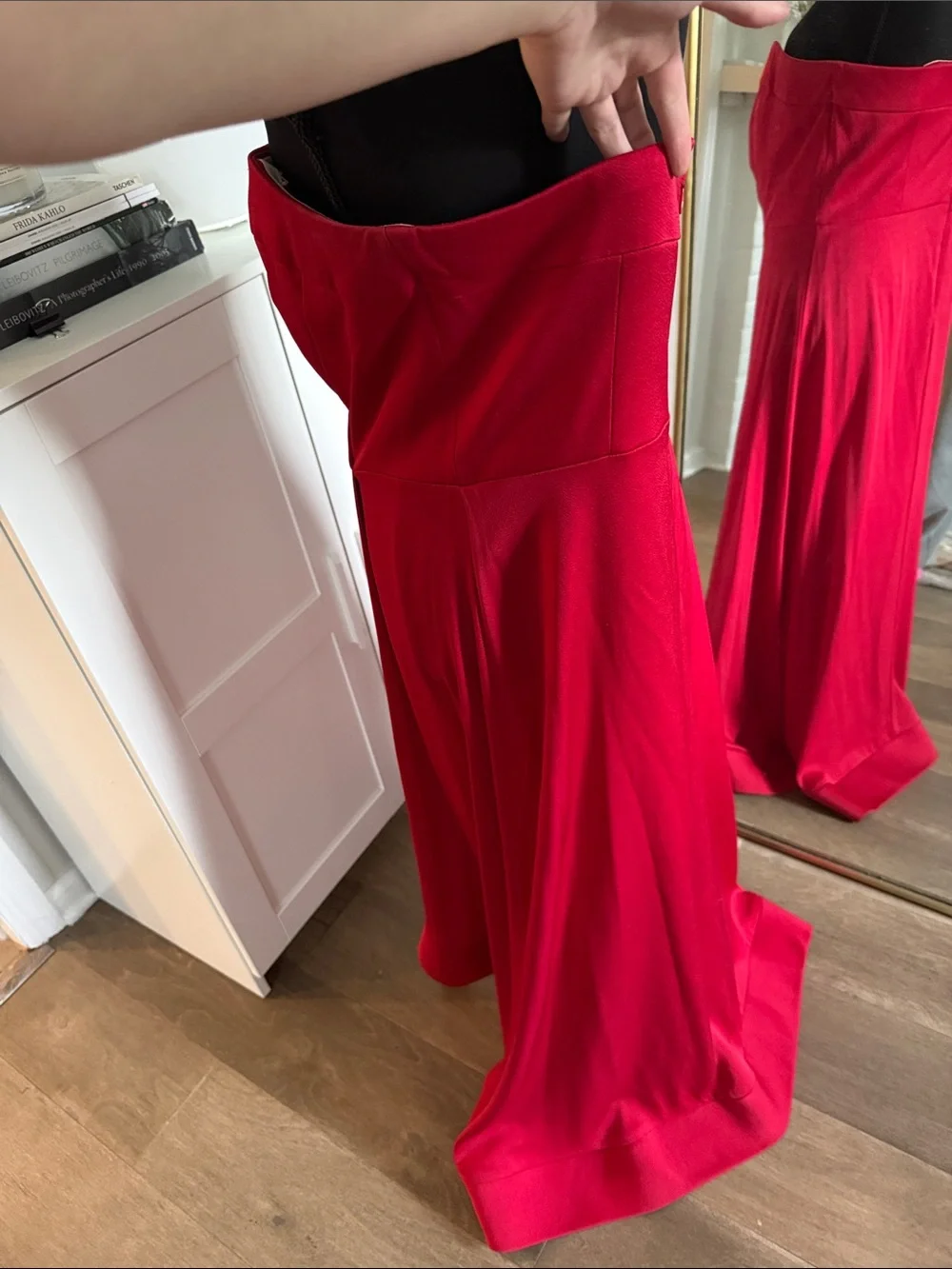 Shoshanna | Dresses | Shoshanna Strapless Red Midi Dress With Draped ...